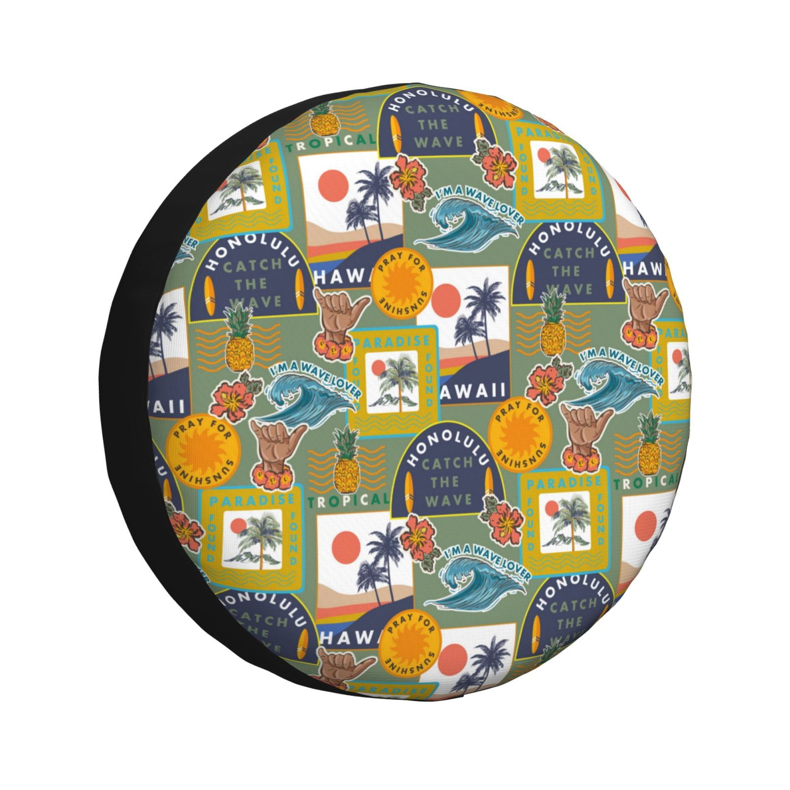 Spare Tire Cover Hawaiian Style Pineapple Waves Waterproof Trailer Tire ...