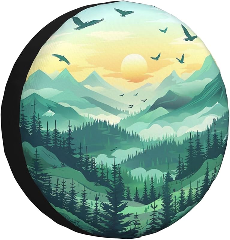 Spare Tire Cover Mountain Landscape with Green Trees Wheel Covers ...
