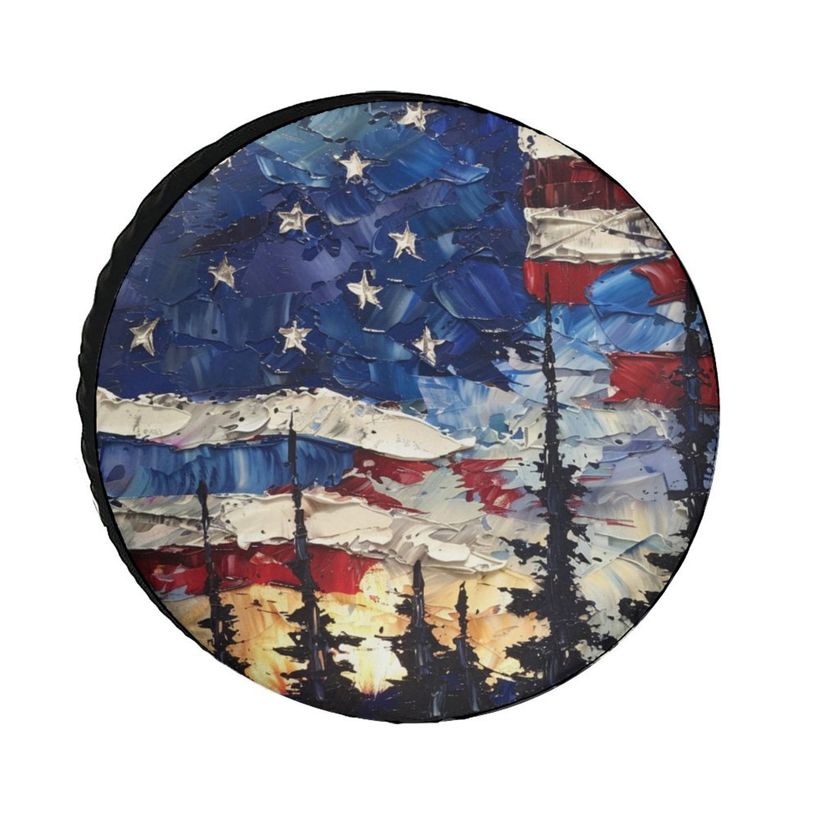 Spare Tire Cover Oil Painting American Flag with Forest Weatherproof ...