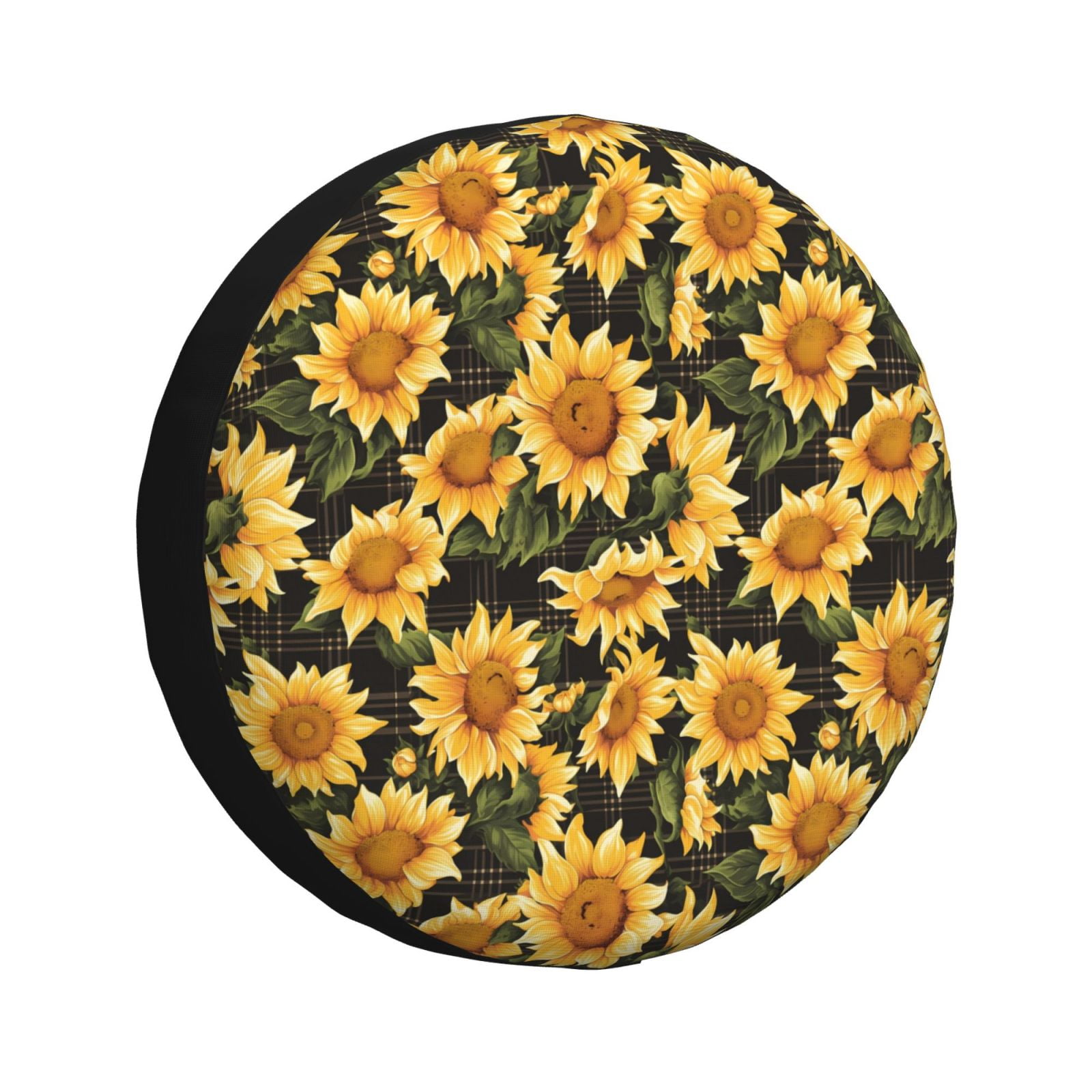 Spare Tire Cover, Vintage Black Plaid Sunflower Wheel Cover Tire Covers ...