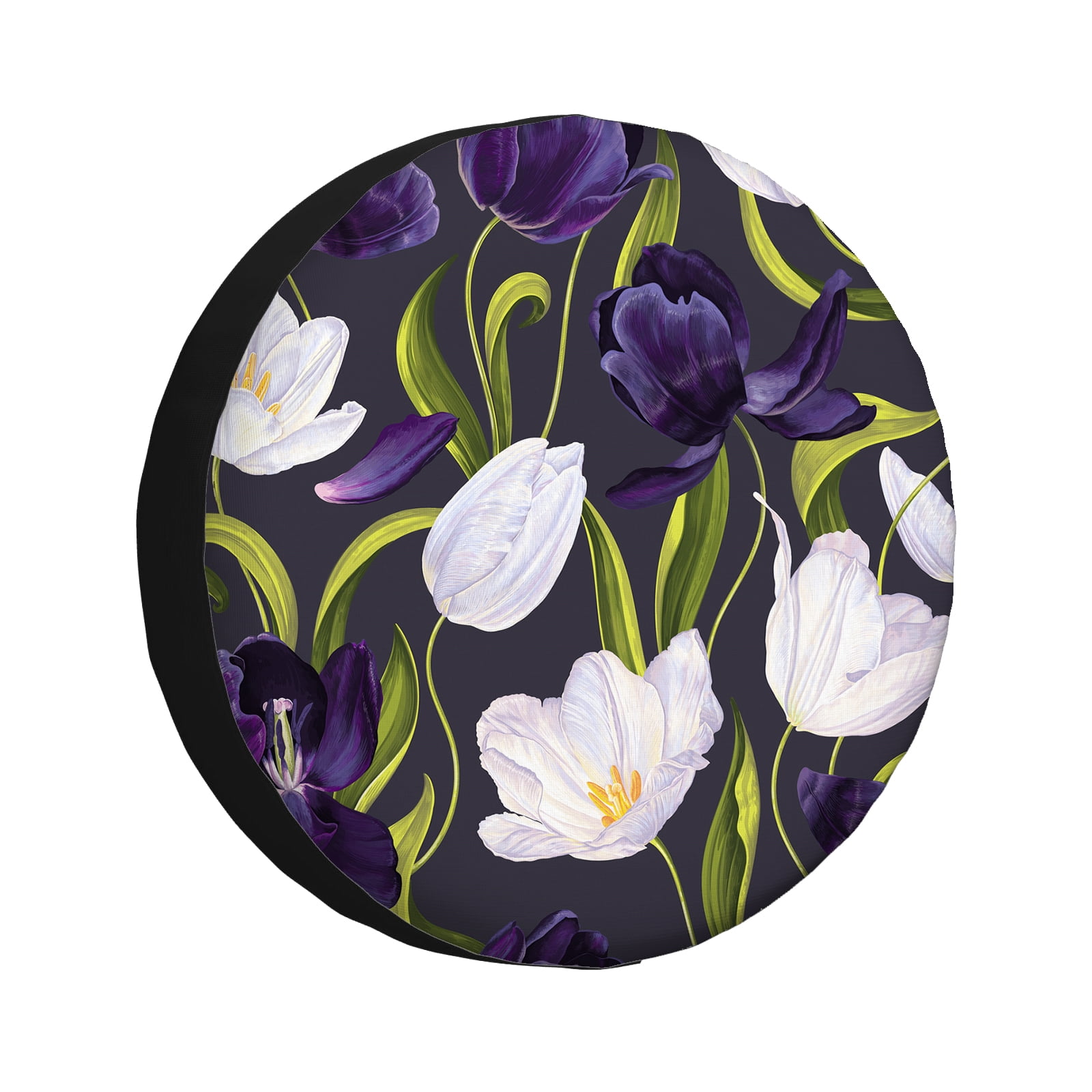 Spare Tire Cover White Purple Tulips Flowers And Green Leaves ...