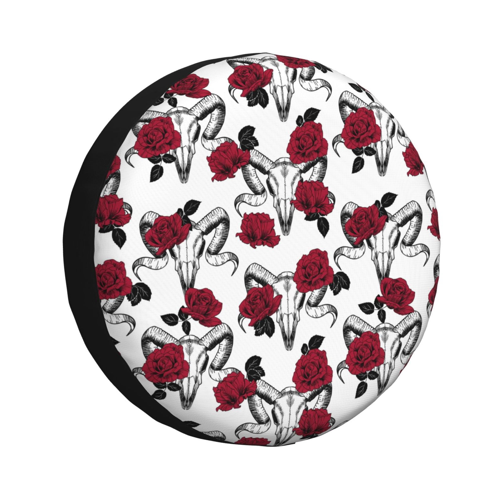 Spare Tire Cover goat skull red roses white Waterproof Trailer Tire ...