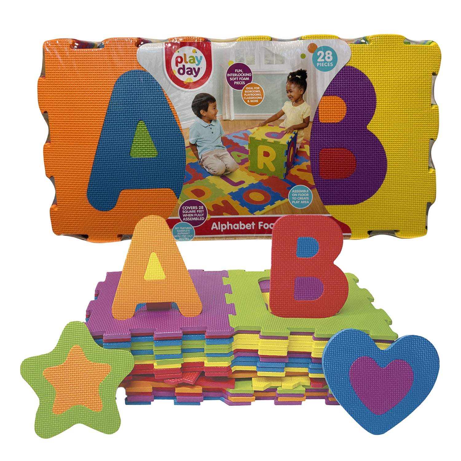 Play Day ABC Foam Playmat Learning Toy Set, 28 Interlocking Pieces ...