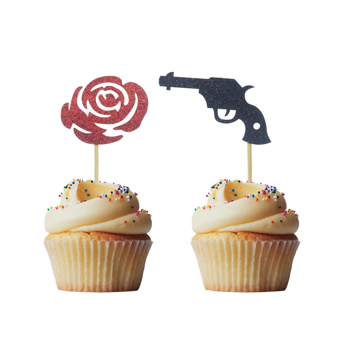 Spark Joy and Delight with 24 PCS Glitter Guns or Roses Cupcake Toppers ...