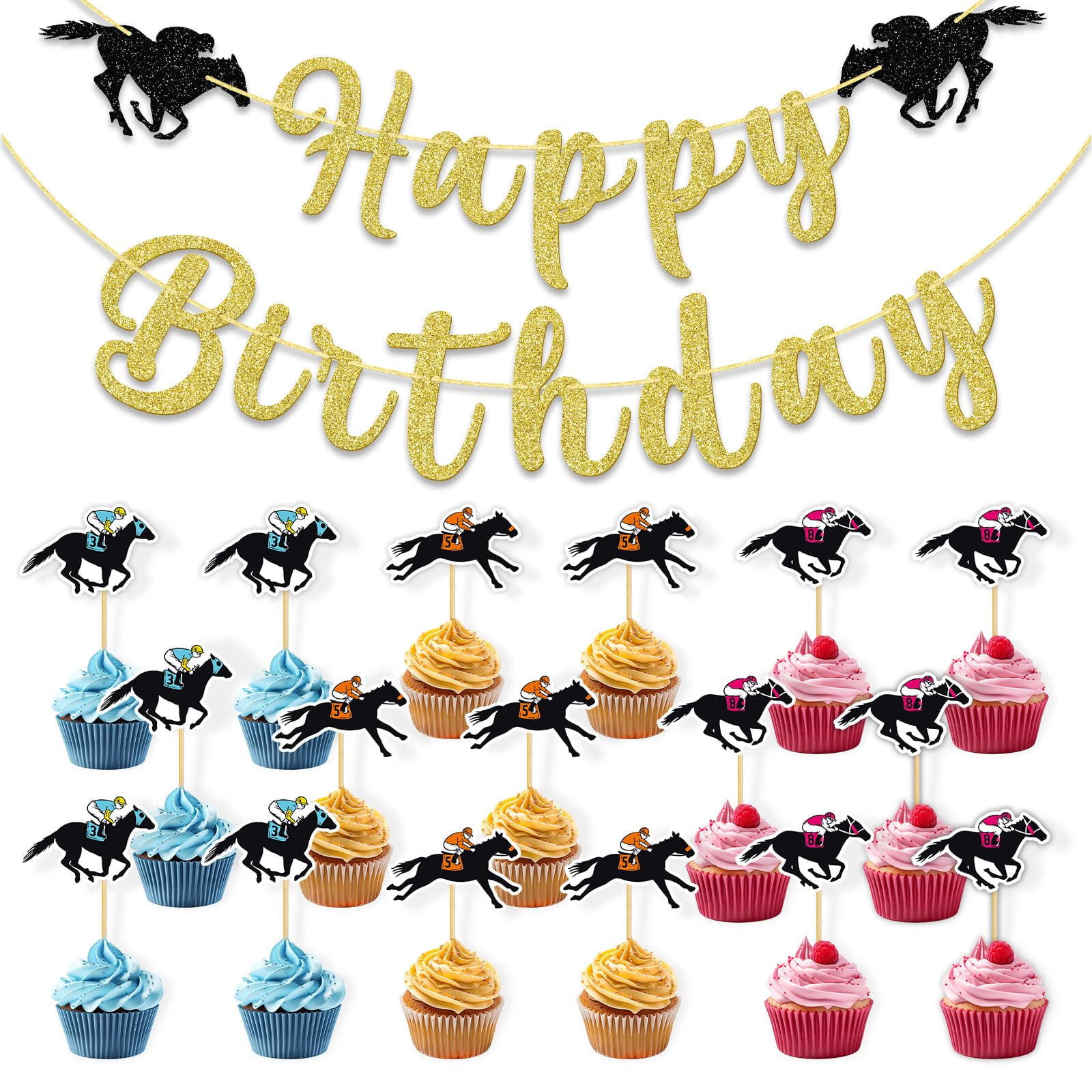 SparkDot Horse Happy Birthday Banner and BSL1 Horse Riding Cupcake ...
