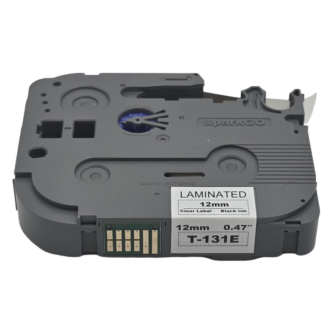 SparkGo Laminated T-131E 0.47-Inch x 26.2-Feet Black Ink Clear Label ...