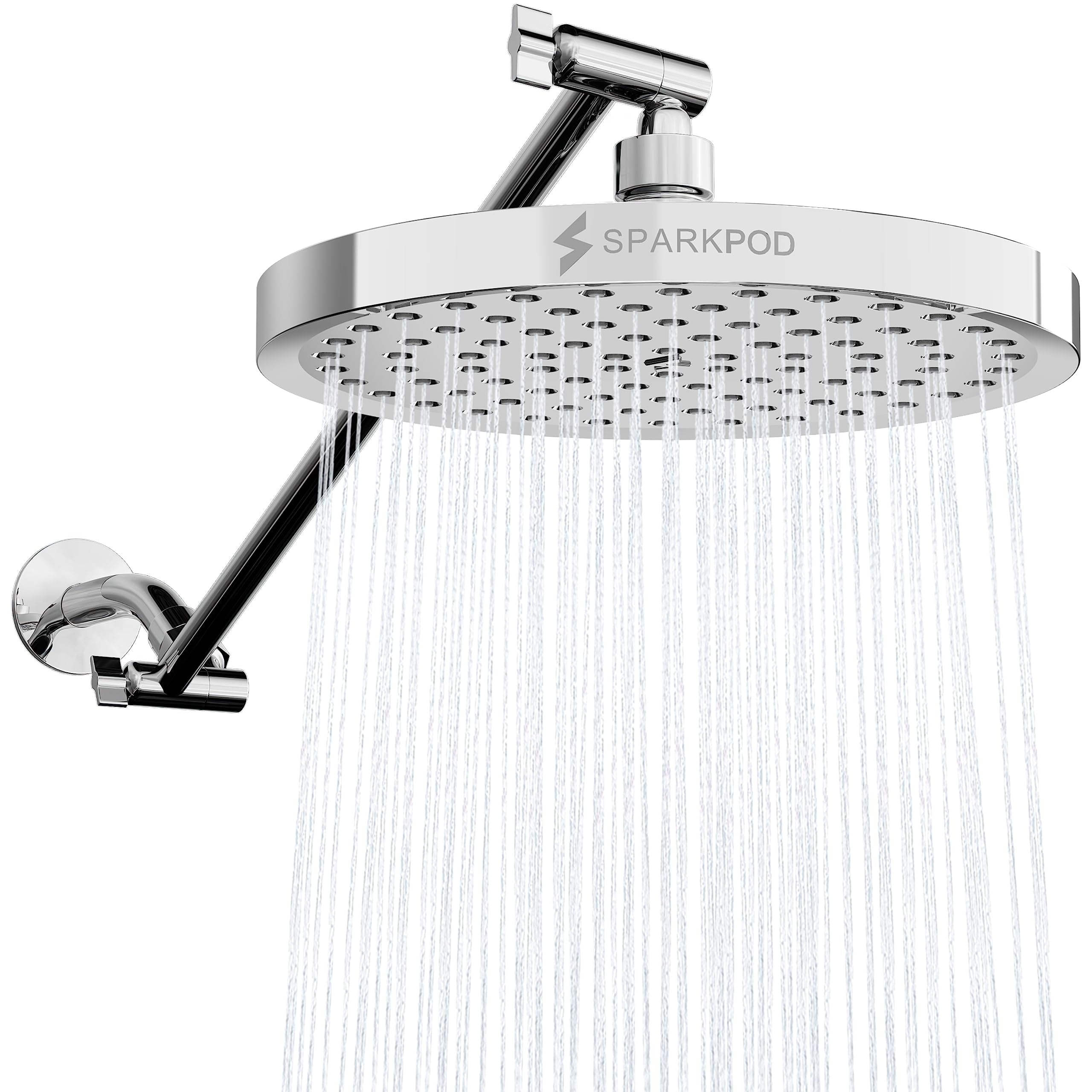 SparkPod Round Rain Shower Head with Extension Arm - Height Adjustable ...