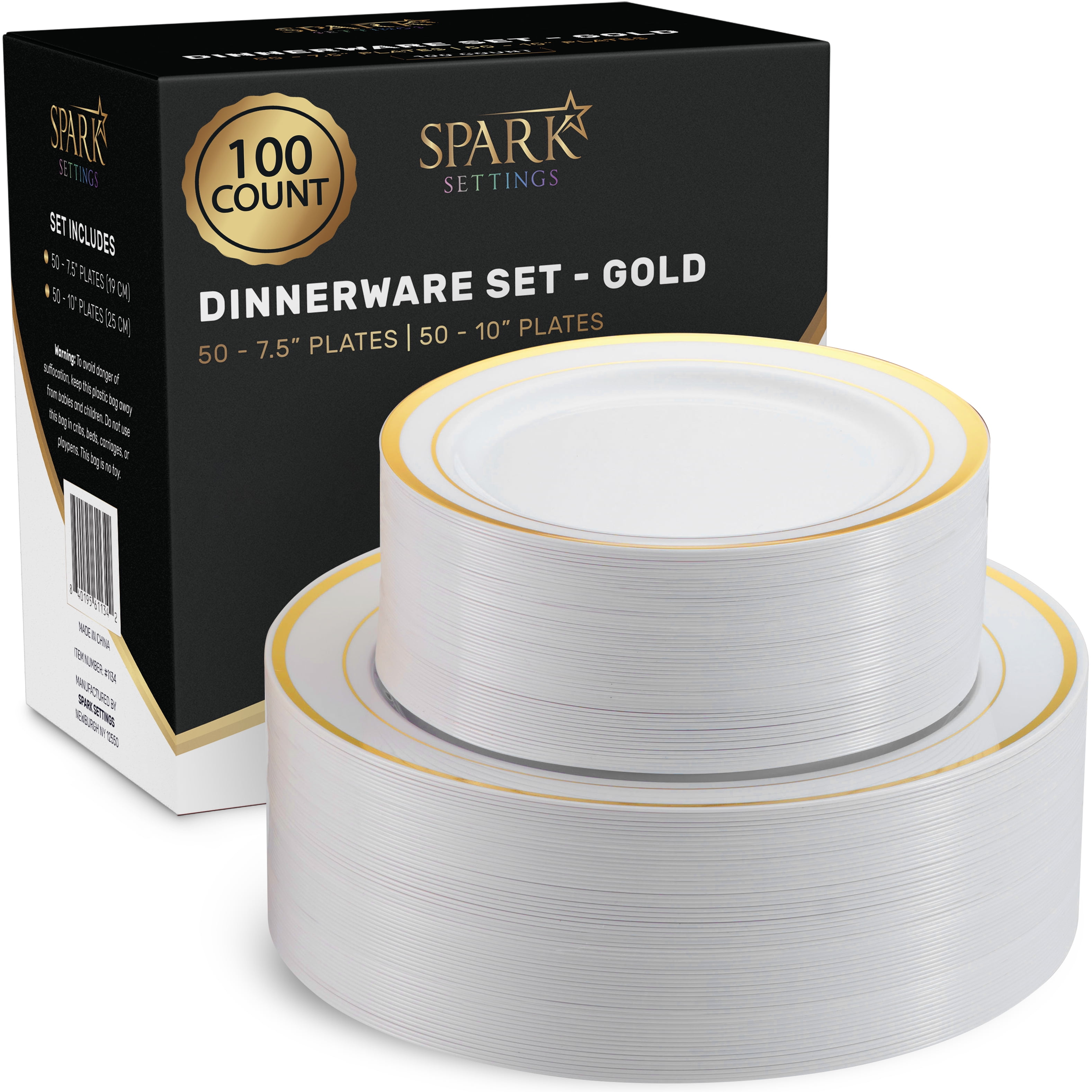 SparkSettings 100 Pack Gold Rimmed Disposable Plates - 50 Dinner & 50 ...
