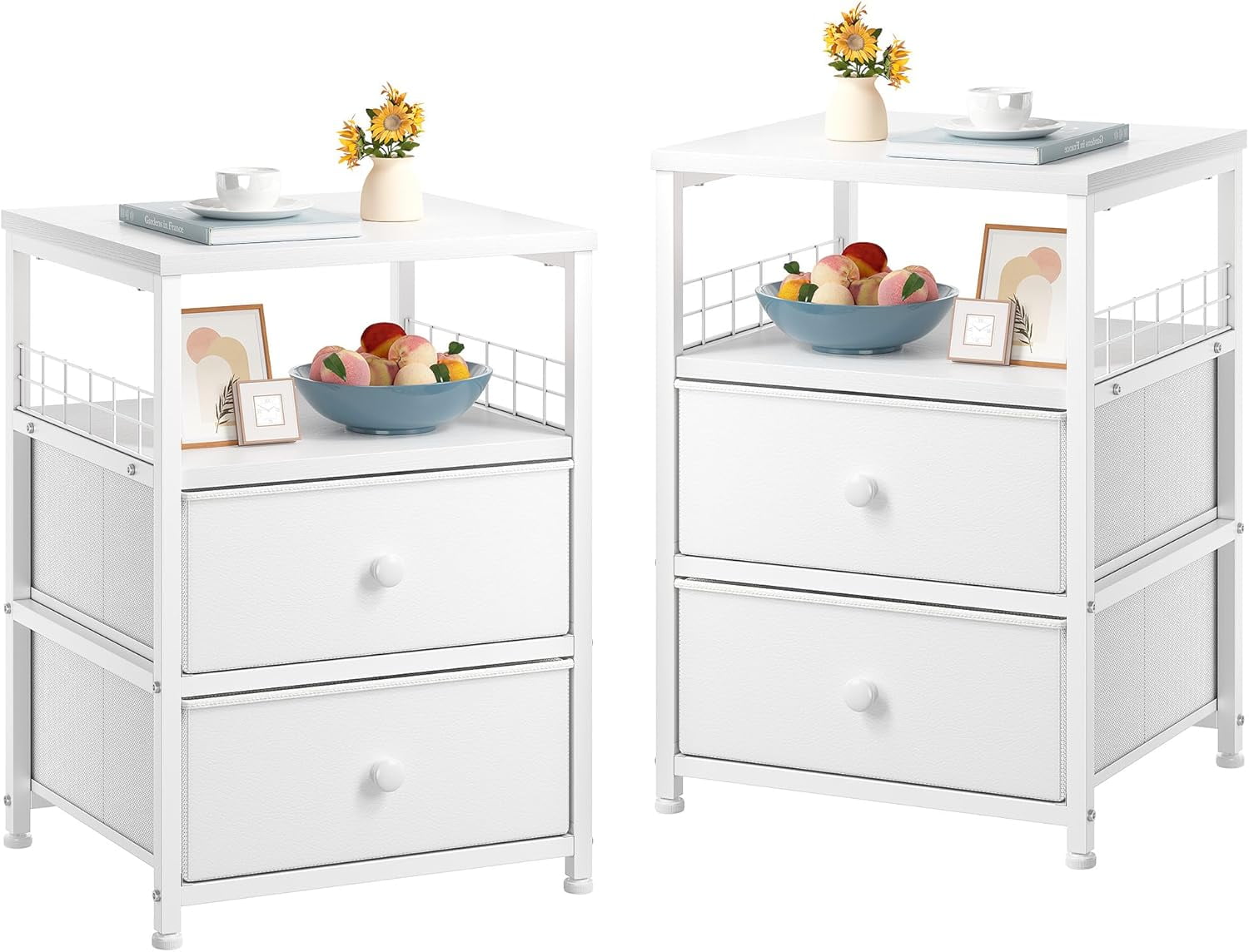 SparkTrend 17.8"W Nightstand, Night Stand with Fabric Drawers and Open ...