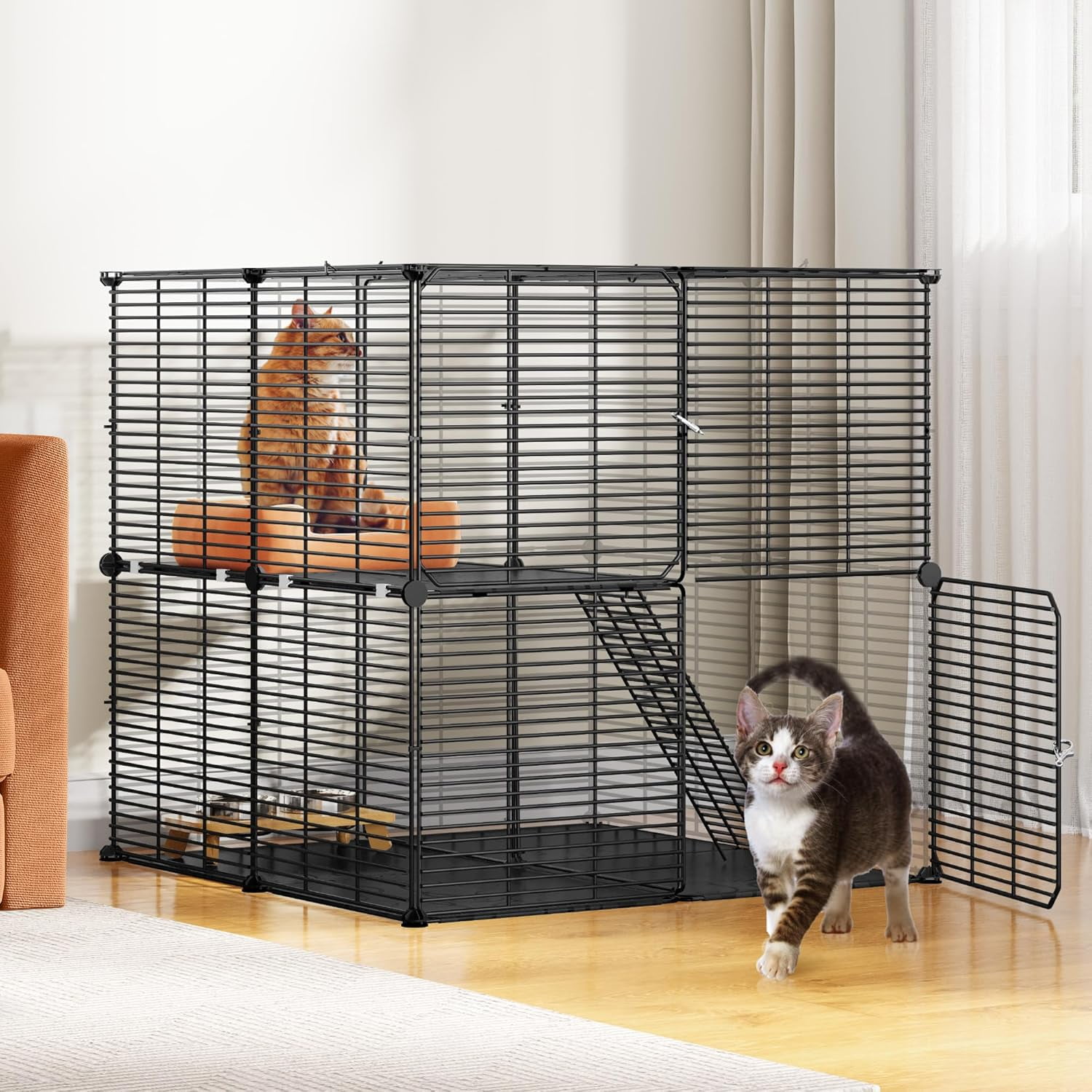 SparkTrend 2 Tier Cat Cage Indoor Cat Enclosures, Versatile DIY Playpen ...