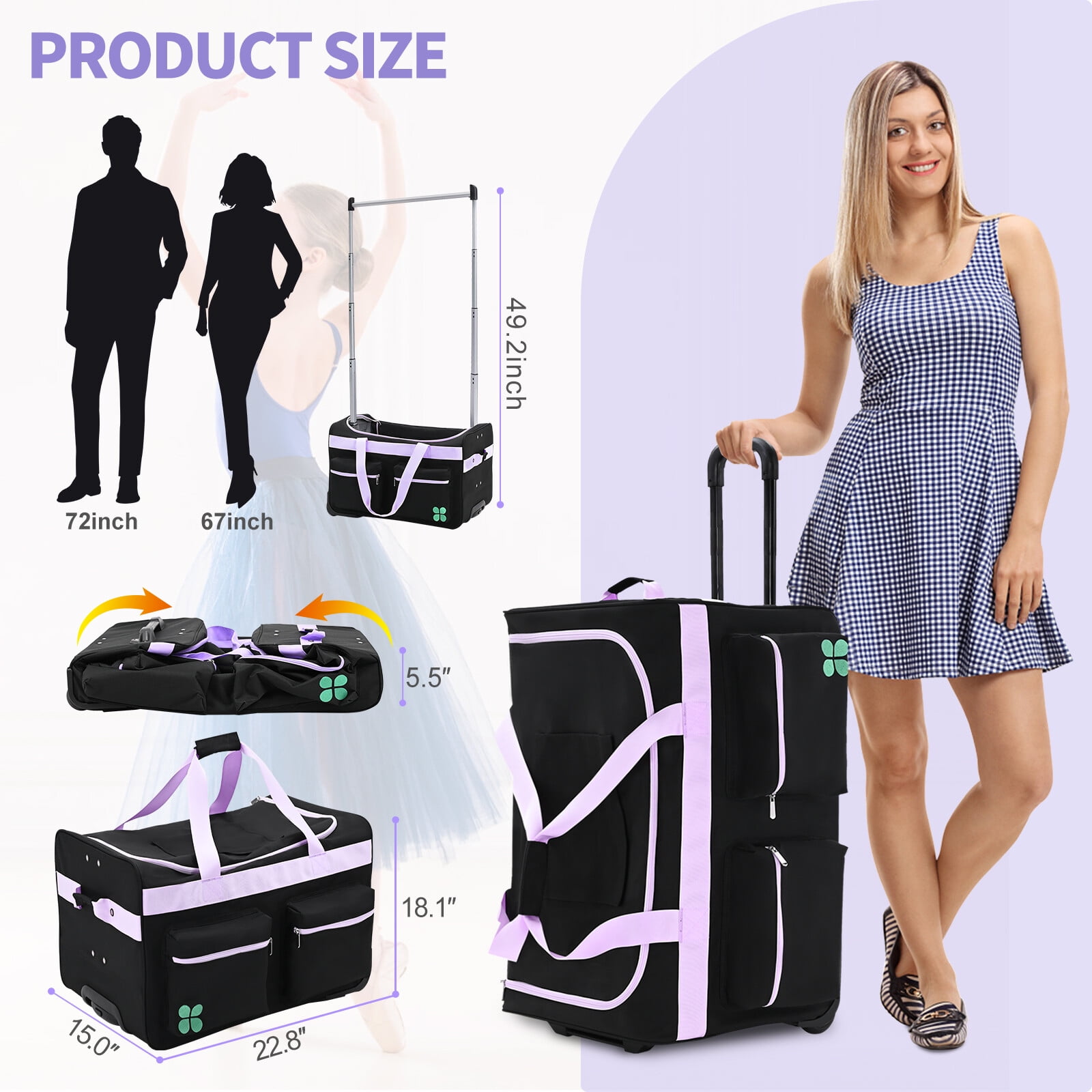 SparkTrend 23 inches Dance Bag With Garment Rack Dance Competition Bag ...