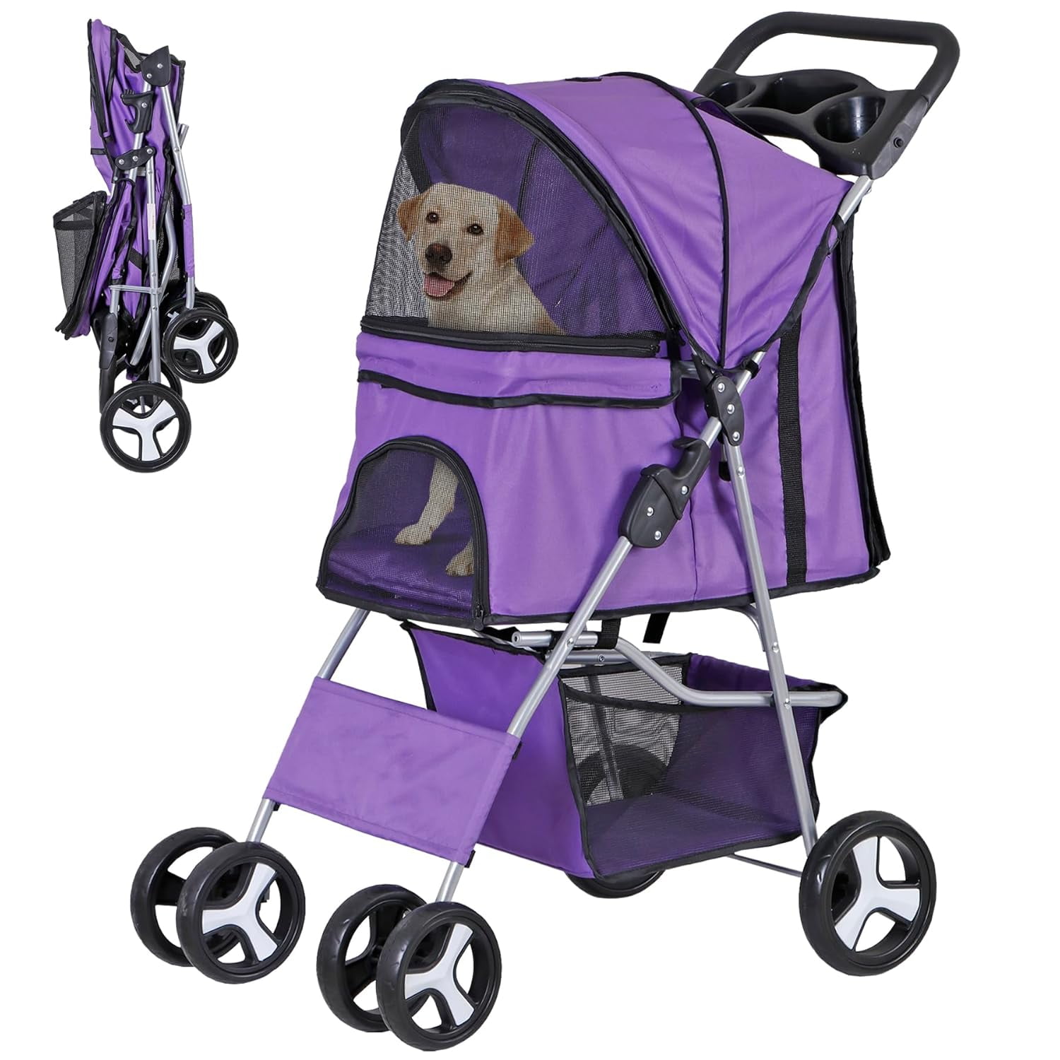 SparkTrend 4 Wheels Foldable Pet Dog Cat Jogger Stroller Travel Carrier ...