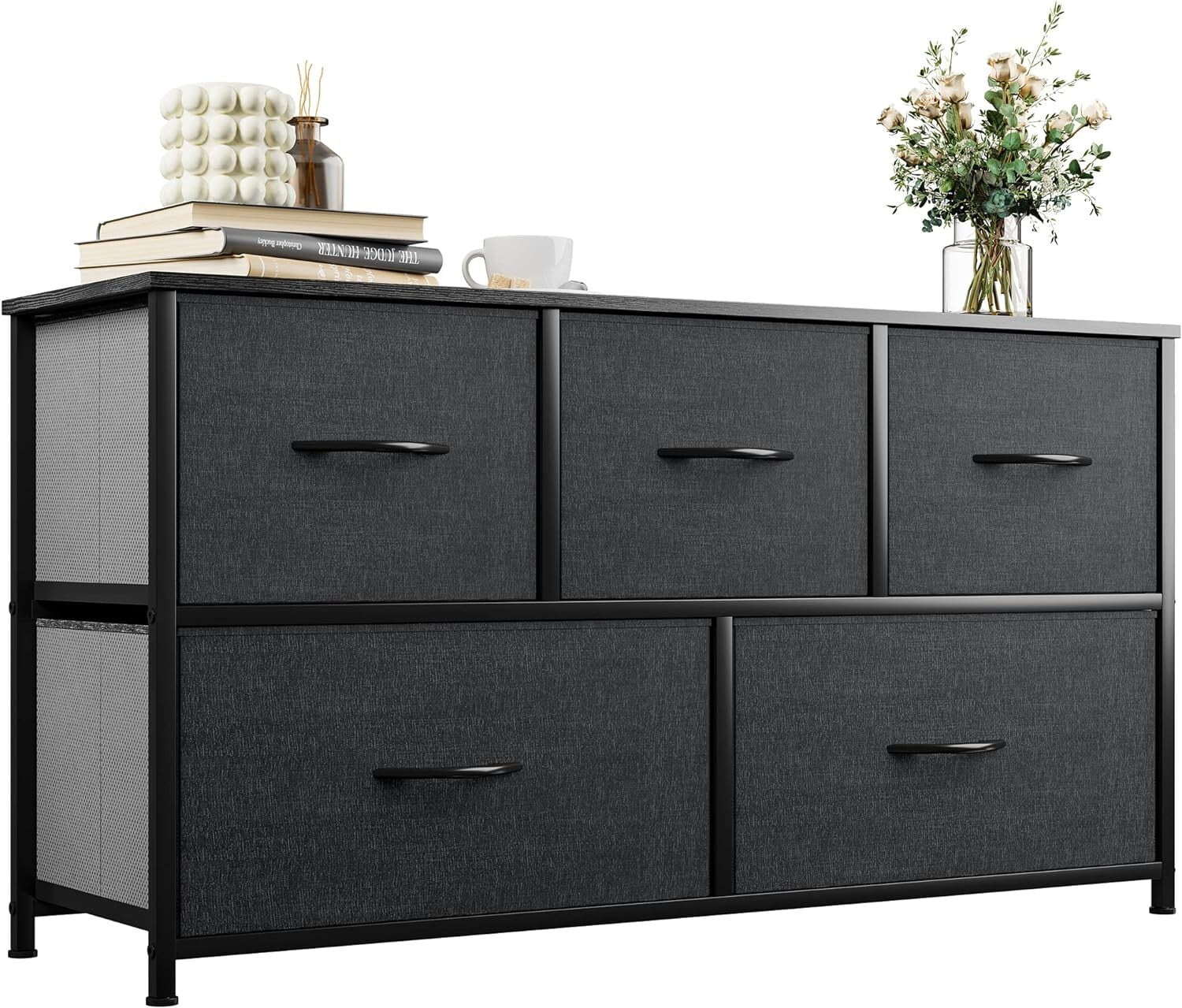 SparkTrend 5 Drawer Dresser Wide Fabric Storage Cabinet with Wood Top ...