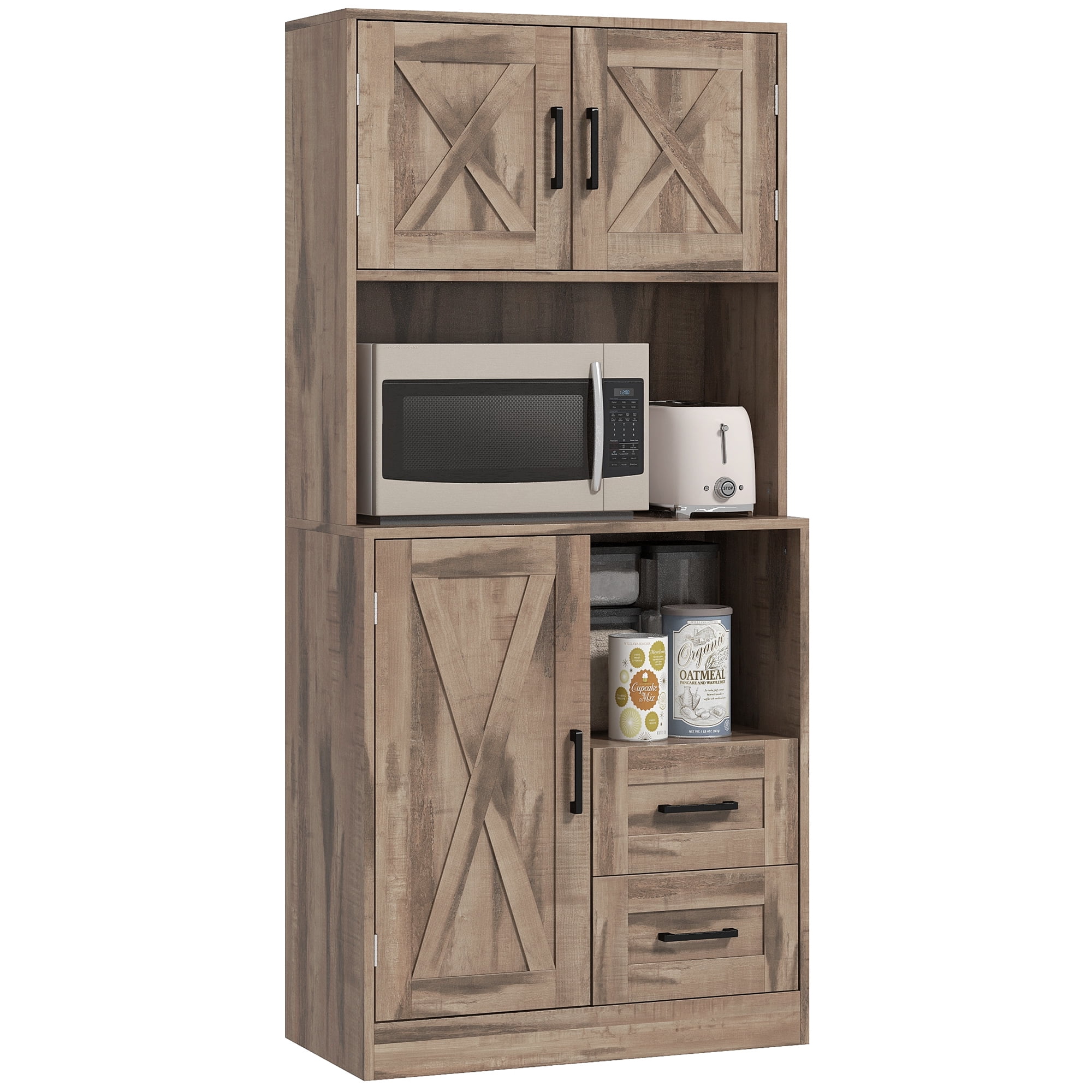 SparkTrend 60" Tall Kitchen Pantry Cabinet, Farmhouse Freestanding ...