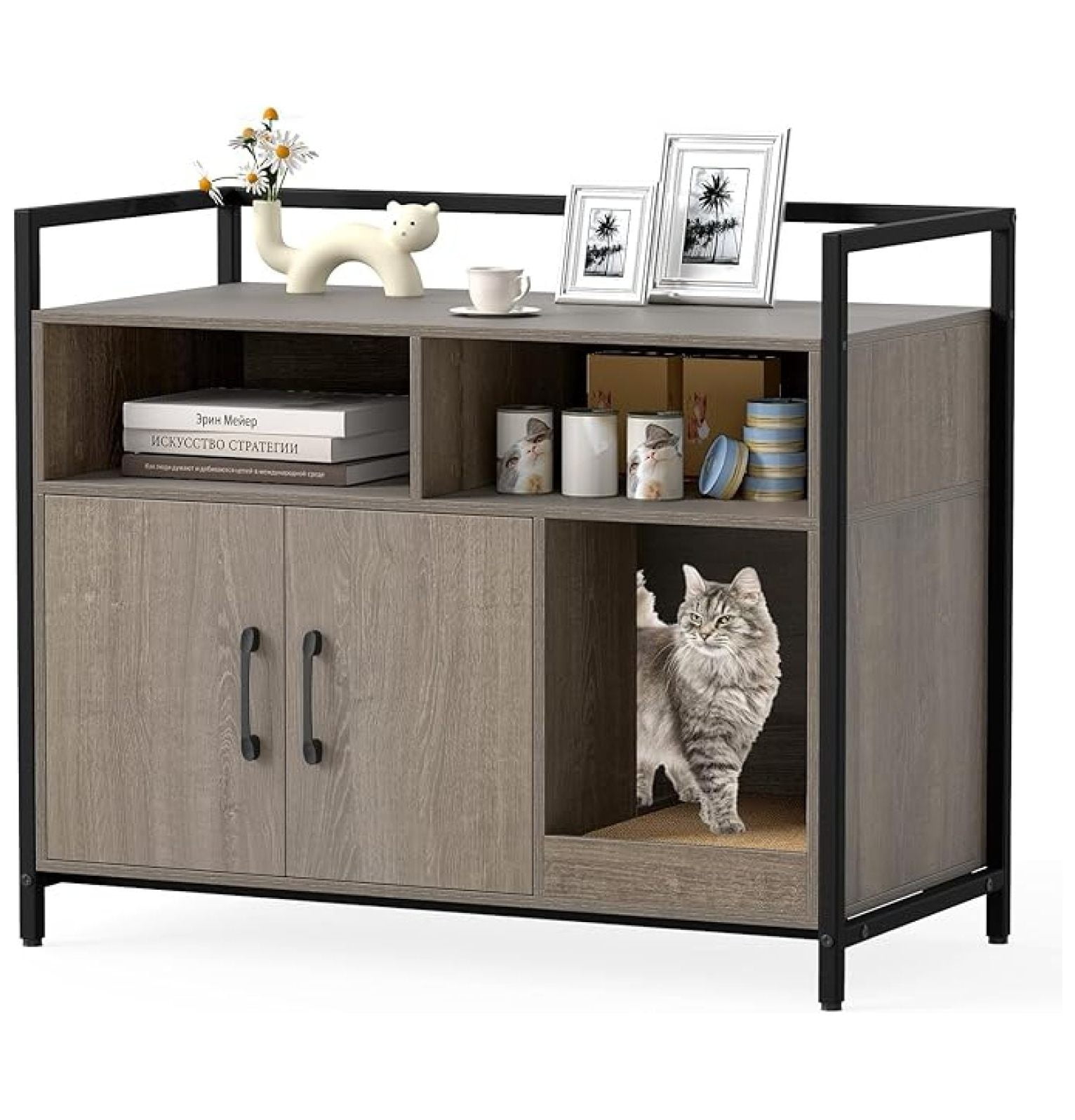 SparkTrend Cat Litter Box Enclosure - Cat Washroom Hidden Furniture ...