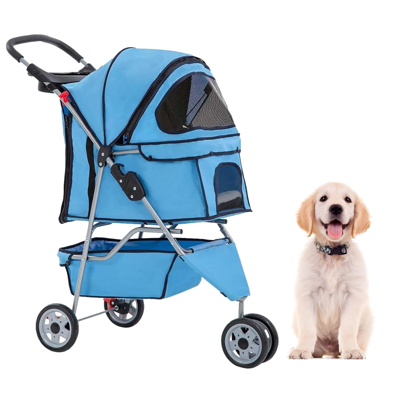 SparkTrend Dog Stroller Pet Stroller 3 Wheels Travel Folding Carrier ...