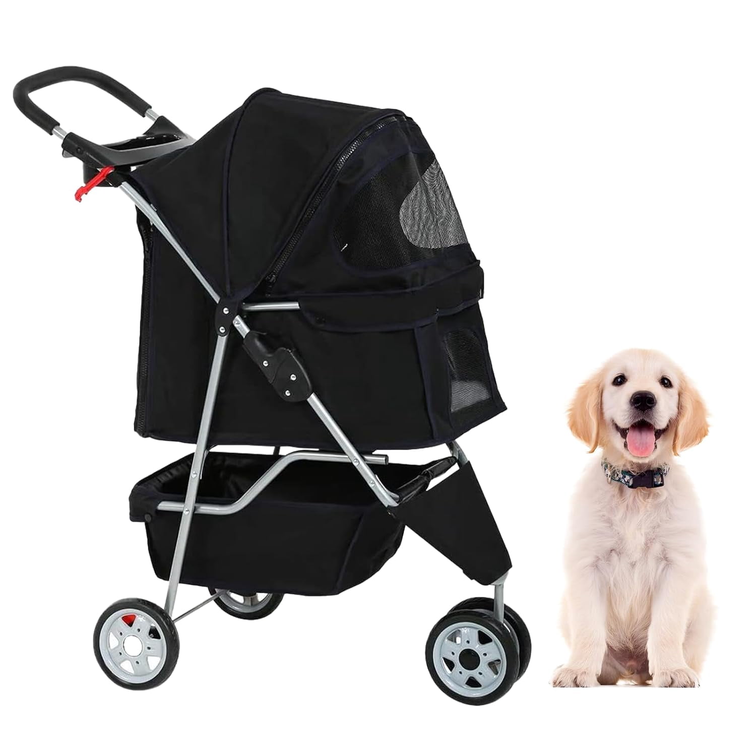 SparkTrend Dog Stroller Pet Stroller 3 Wheels Travel Folding Carrier ...