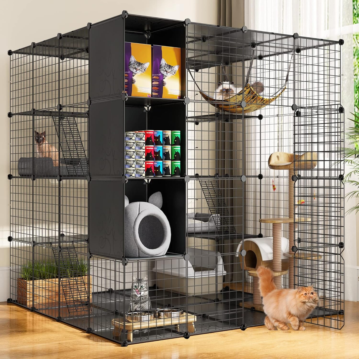 SparkTrend Large Cat Cage with Storage Cube DIY Indoor Catio Cat ...