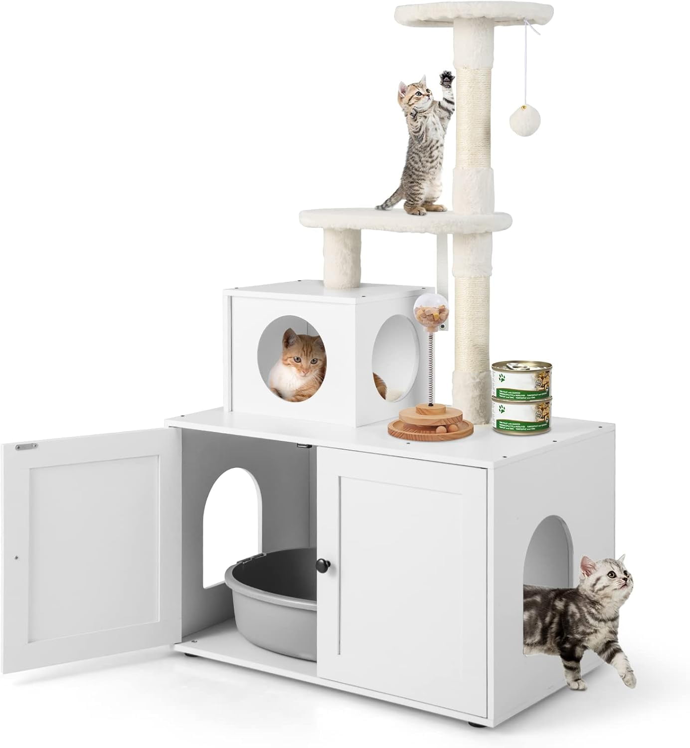 SparkTrend Litter Box Enclosure with Cat Tree, Cat Washroom Hidden ...