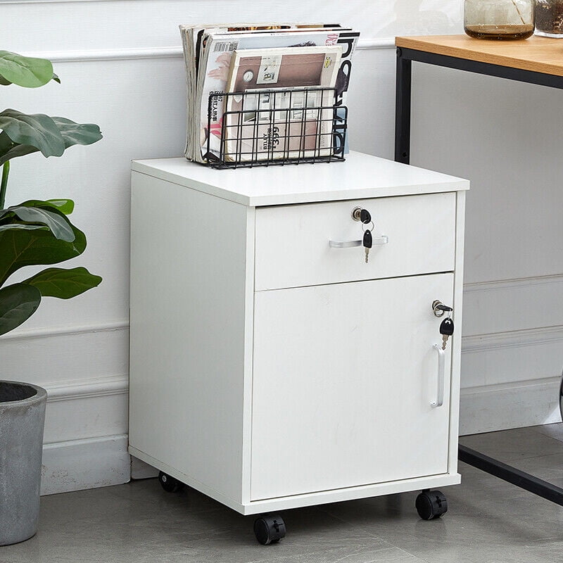 SparkTrend Mobile Office Cabinet with 1 Lockable Drawer & Storage ...