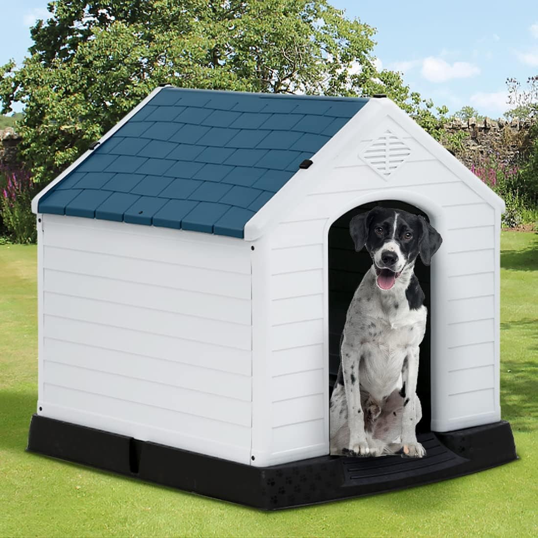 SparkTrend Plastic Dog House, Indoor Outdoor Waterproof Dog Houses Pet ...