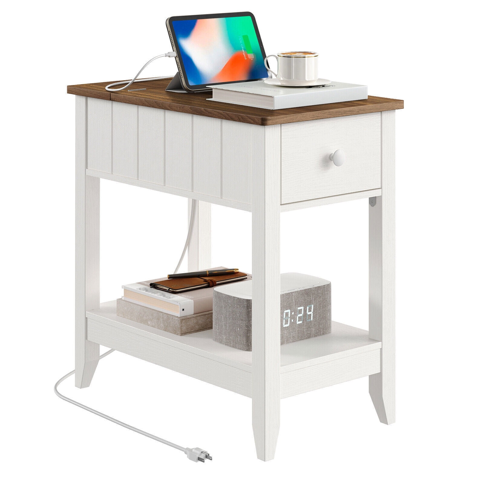SOPTY Side Table with Charging Station, End Table with USB Ports and ...