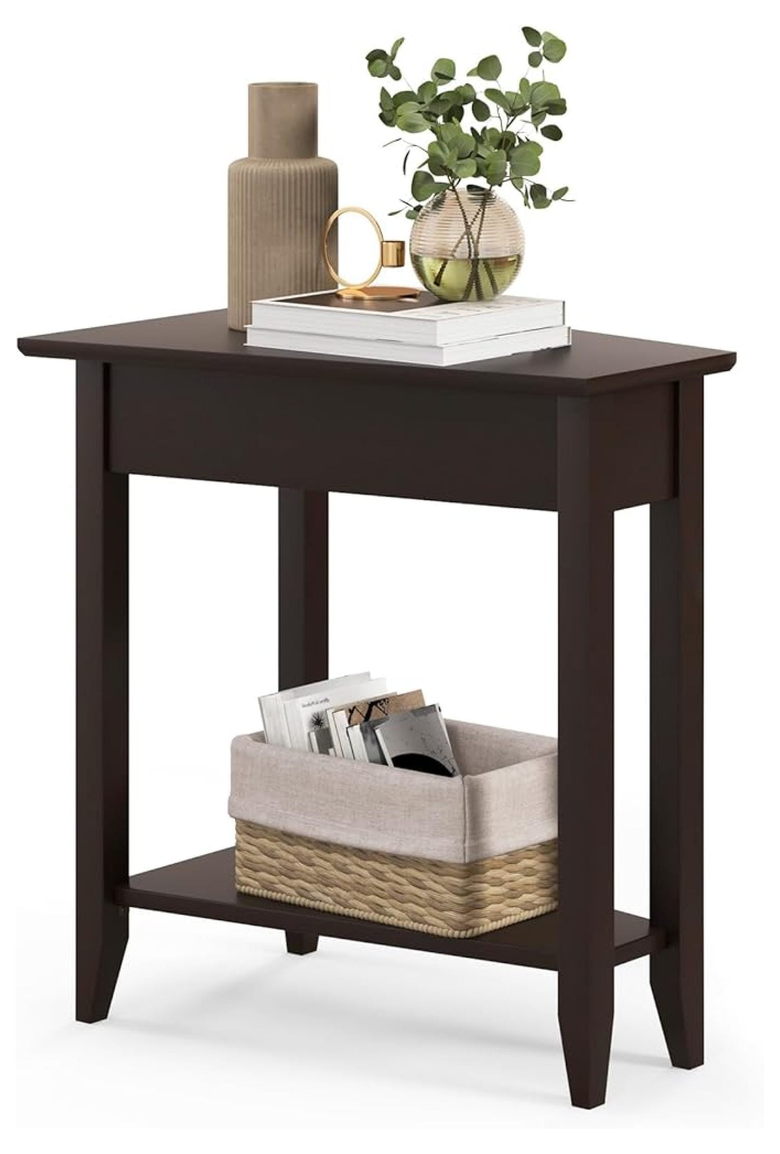 SparkTrend Wedge End Table, Triangle Side Table with Storage Shelf and ...