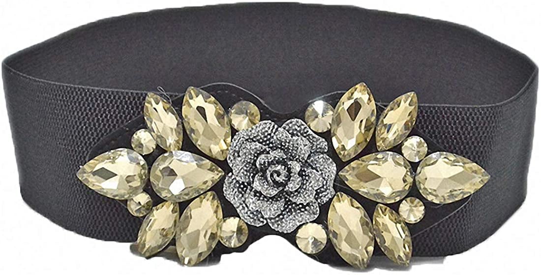 Sparking Rhinestone Crystal Women's Elastic Wide Skinny Waist Stretch ...