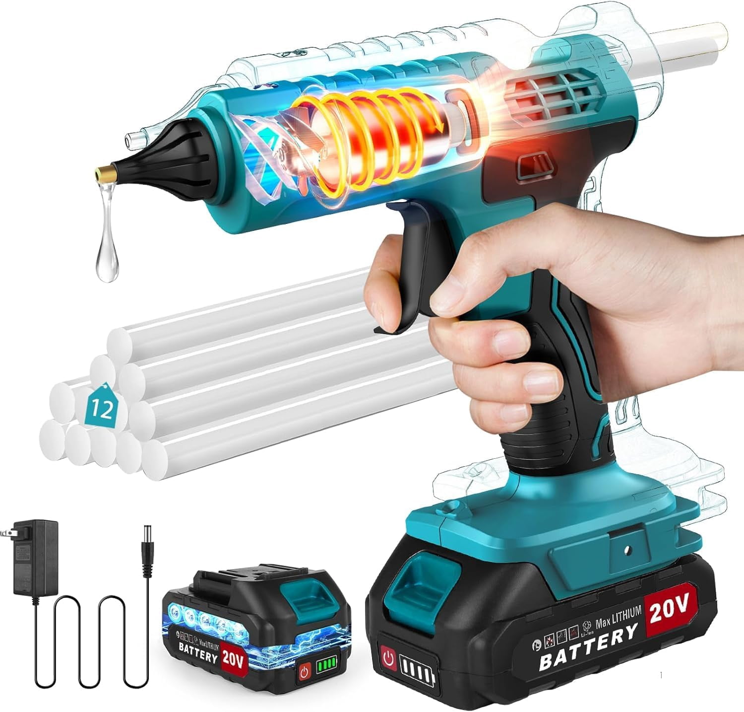 Sparklane 100W Cordless Hot Glue Gun Kit 20V Battery Powered(Battery ...