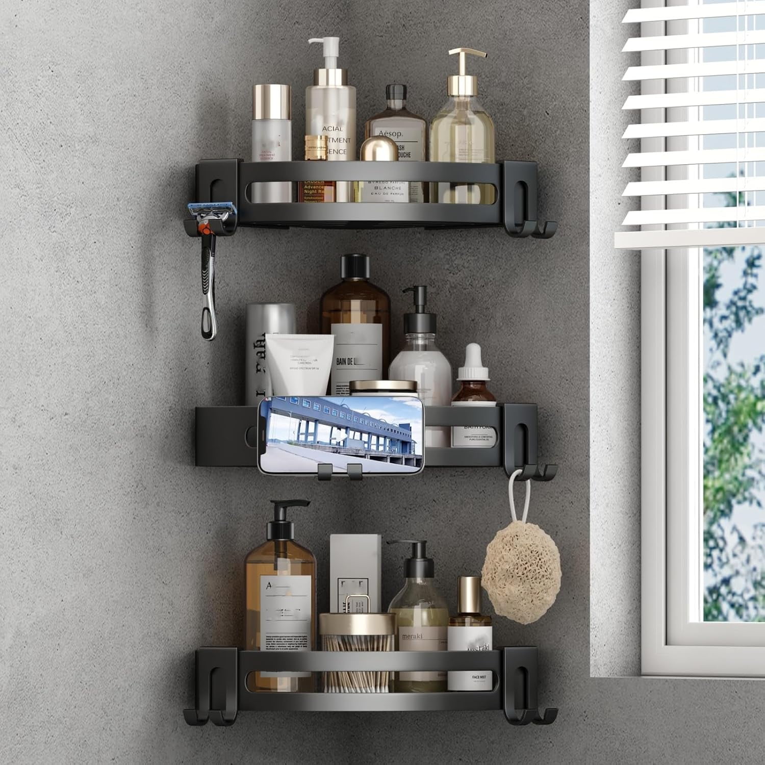 Sparklane 3-Pack Black Triangle Shower Caddy, 3-Tier Corner Shelves ...