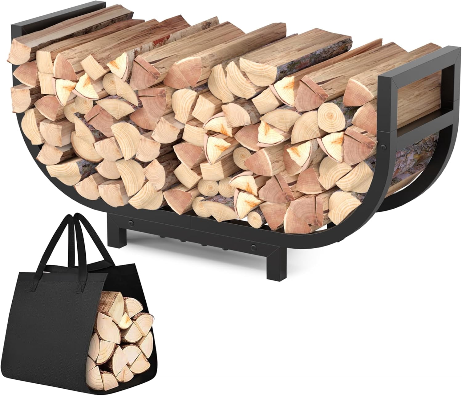 34-inch Firewood Rack Outdoor Indoor with Log Carrier Bag, Stable Log ...