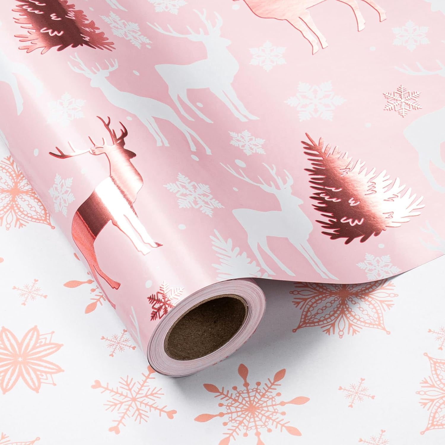 Sparklane Christmas Pink Wrapping Paper Jumbo Roll, Reindeer ...