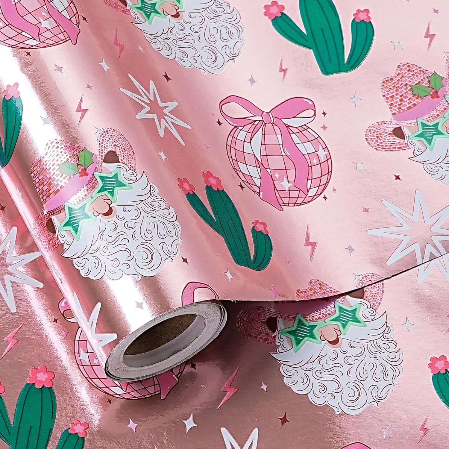Sparklane Pink Christmas Wrapping Paper Roll for Girls Women, Santa ...