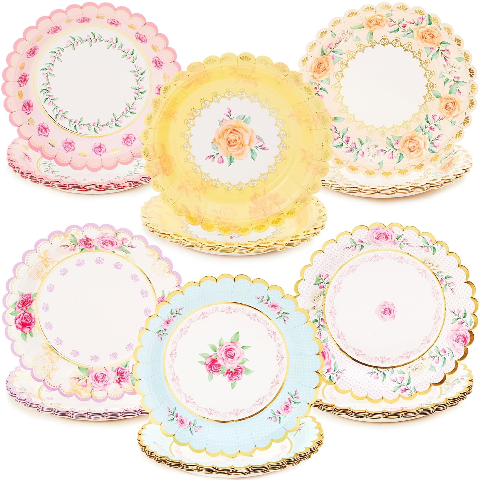 Sparkle and Bash 48-Pack Floral Paper Plates for Baby Shower (7 in ...