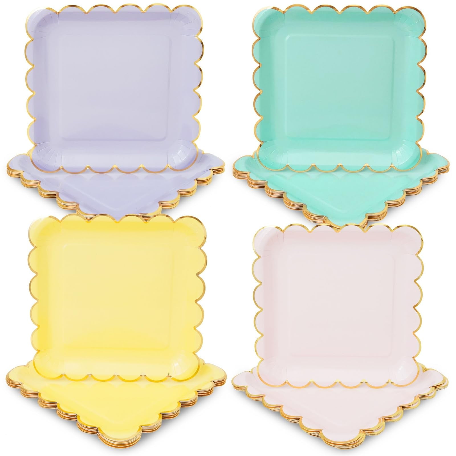 Sparkle and Bash 48 Pack Pastel AFN1Paper Plates with Scalloped Gold ...