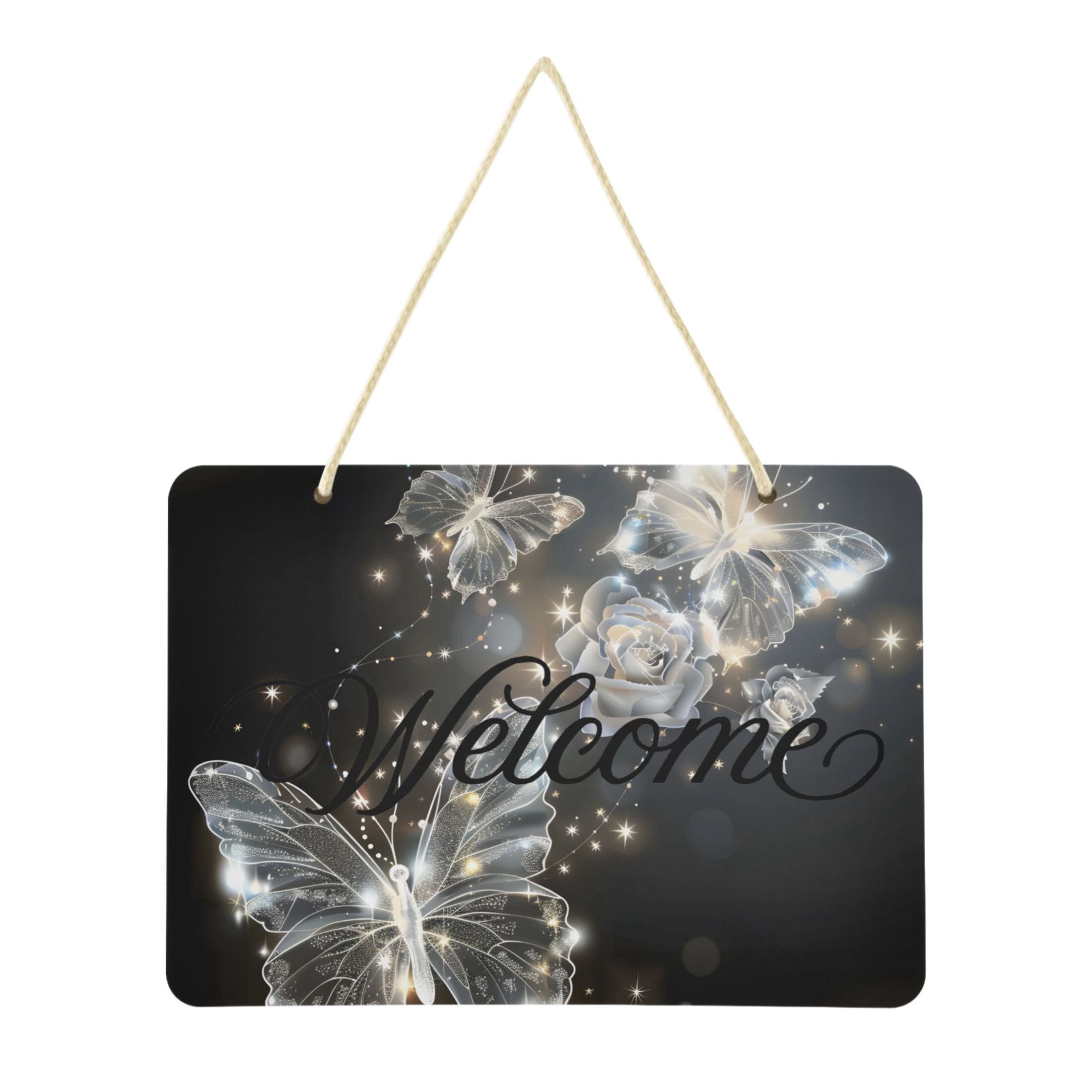 Sparkle Butterflies Flying Welcome Sign Front Door PVC 14x10 inch ...