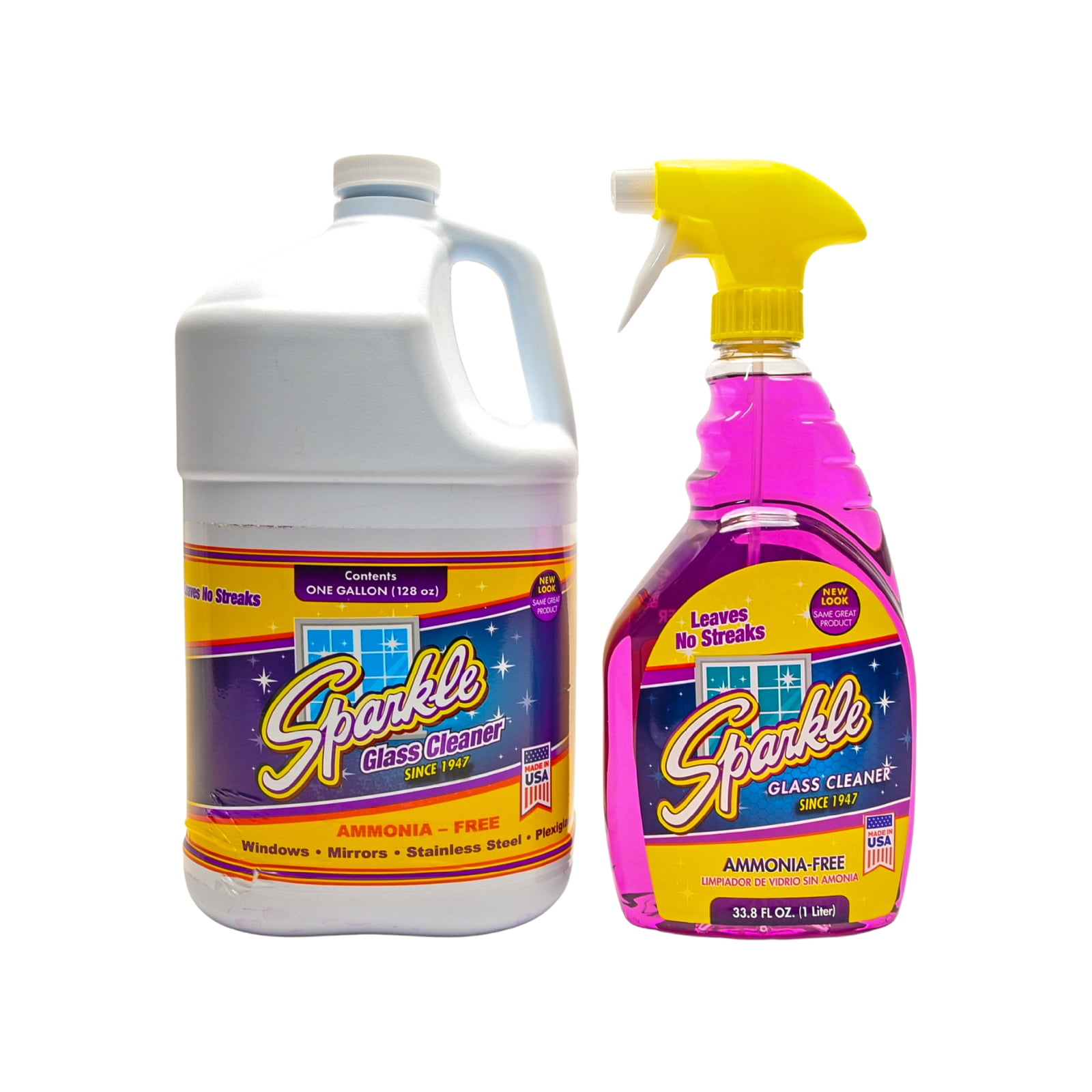 Sparkle Glass Cleaner Spray Bottle & Refill Bottle, Ammonia-Free ...