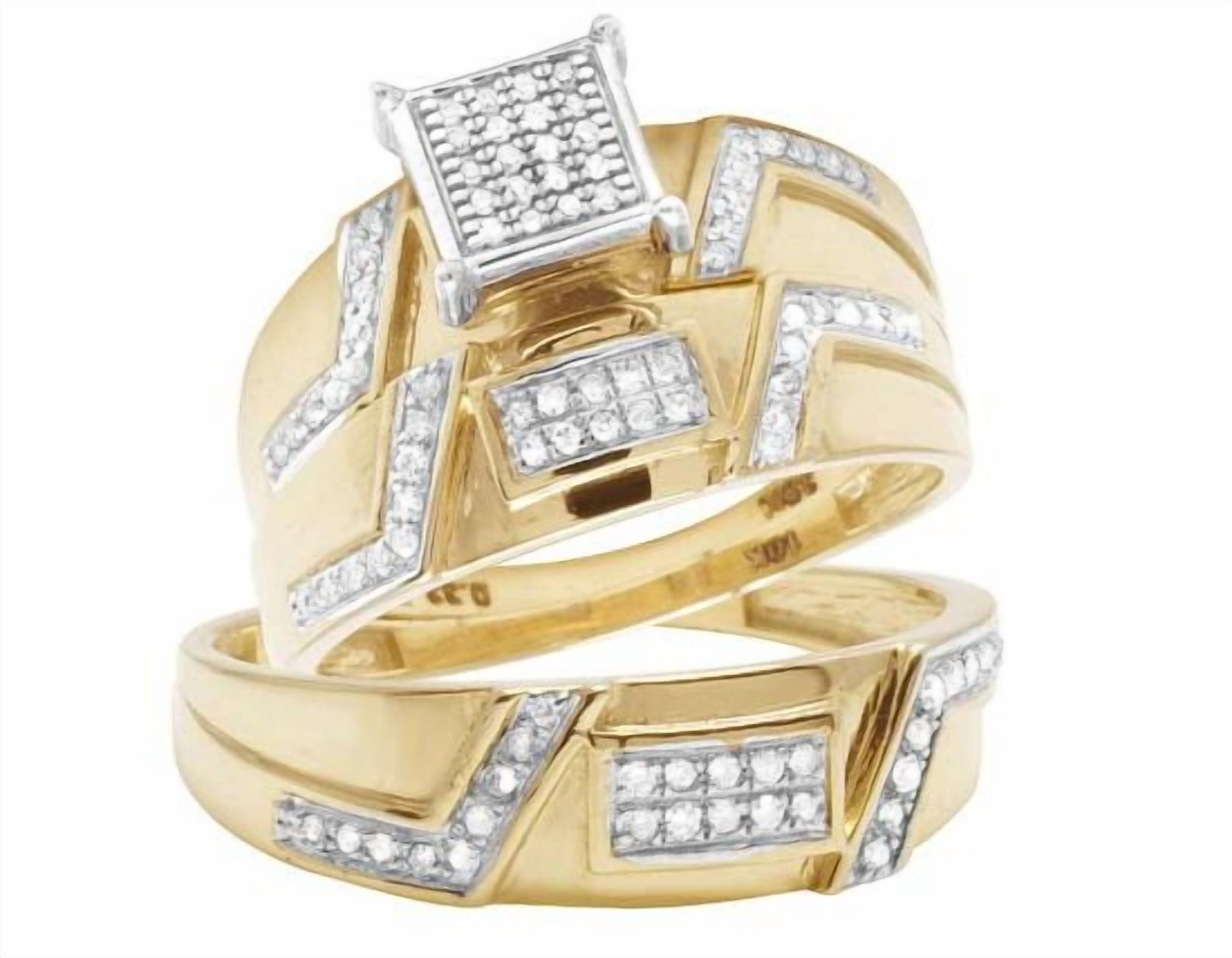 Sparkle Jewels 14K Yellow Gold Finish Square Cluster CZ His & Hers ...