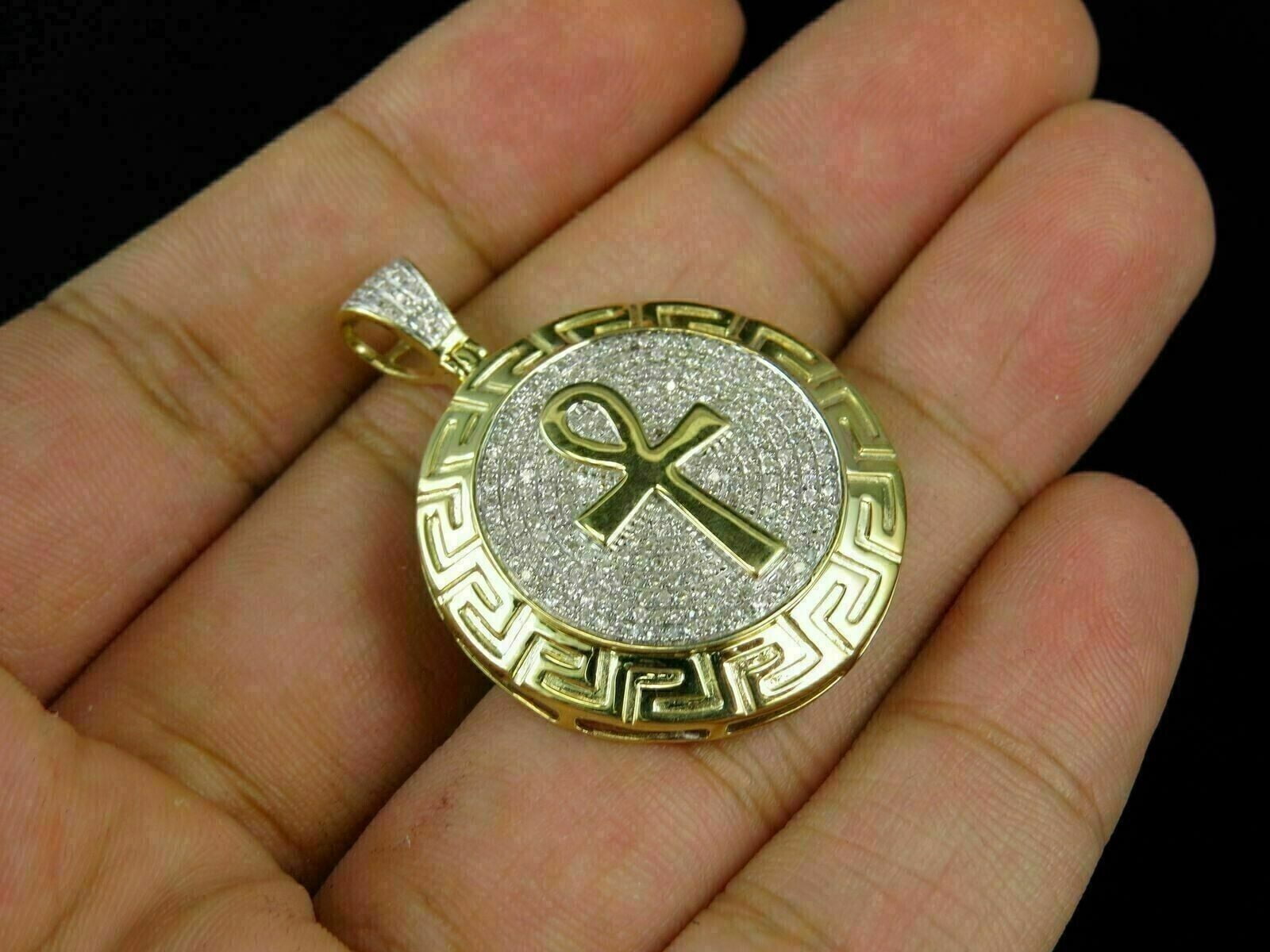 Sparkle Jewels 2Ct Round Cut Cubic Zirconia Ankh Medallion Pendant 14K ...