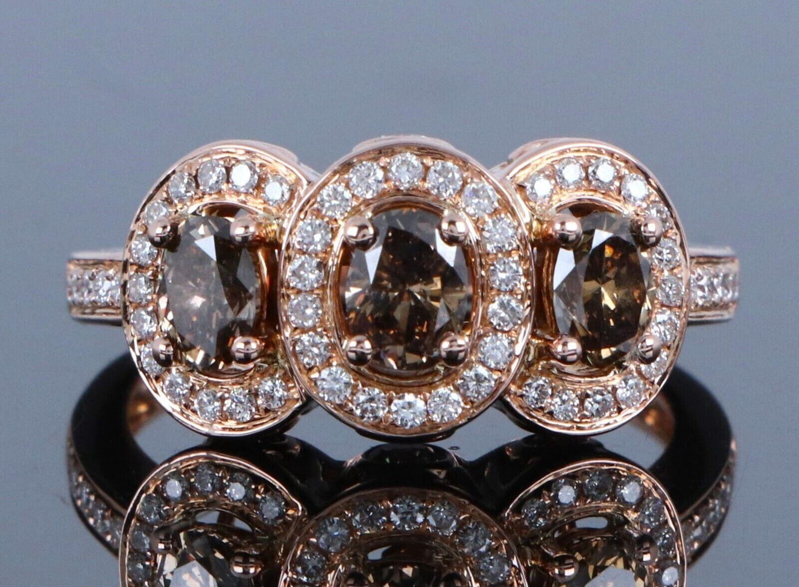 Sparkle Jewels 3-Stone Brown CZ Halo Ring in Rose Gold Finish Elegant ...