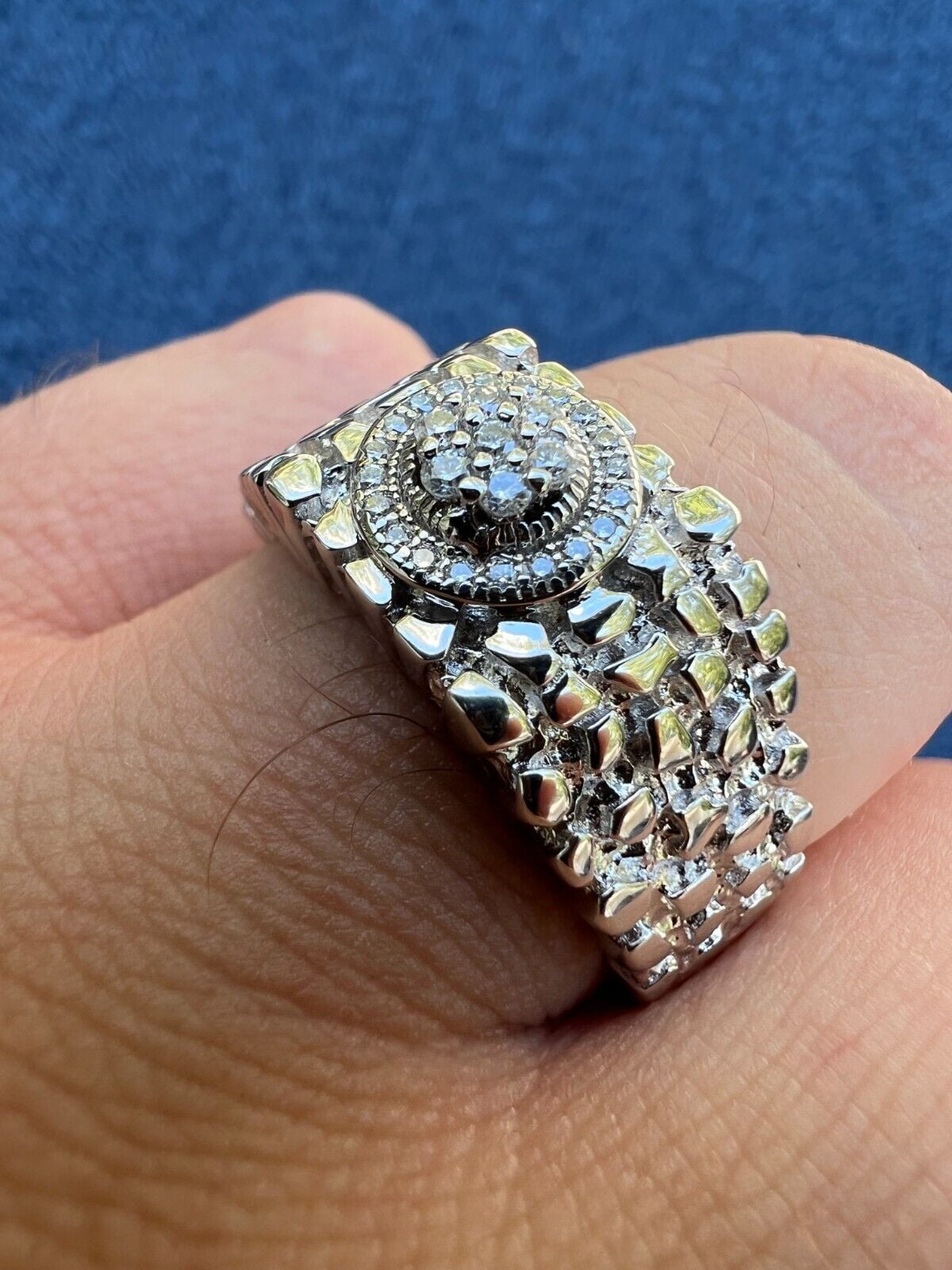 Sparkle Jewels Cubic Zirconia Nugget Style Men's Wedding Pinky Ring 14K White Gold Finish Silver ...