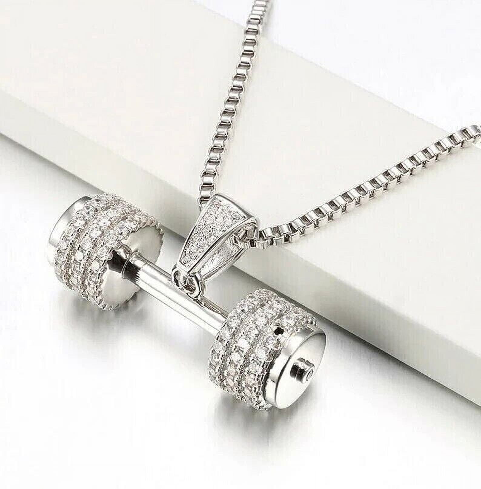 Sparkle Jewels Round Cubic Zirconia Men's Dumbbell Pendant Necklace 14K ...