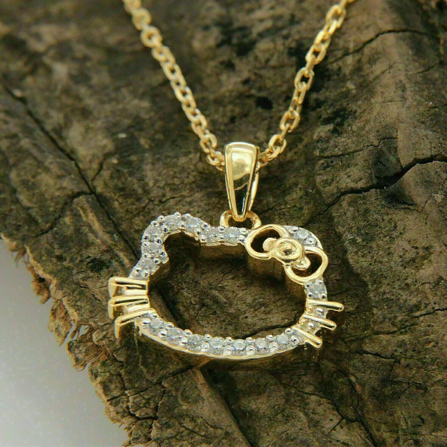 Sparkle Jewels White Cubic Zirconia Women's Cat Pendent Necklace 14K ...