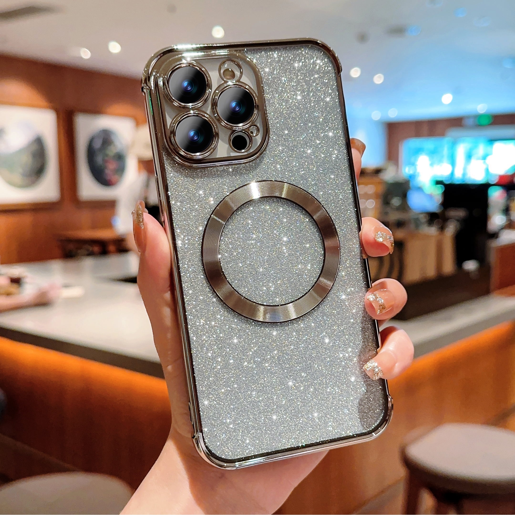 Sparkle Magnetic Case for iPhone 13 Pro Max, Electroplated Glitter Paper Cover Compatible with ...