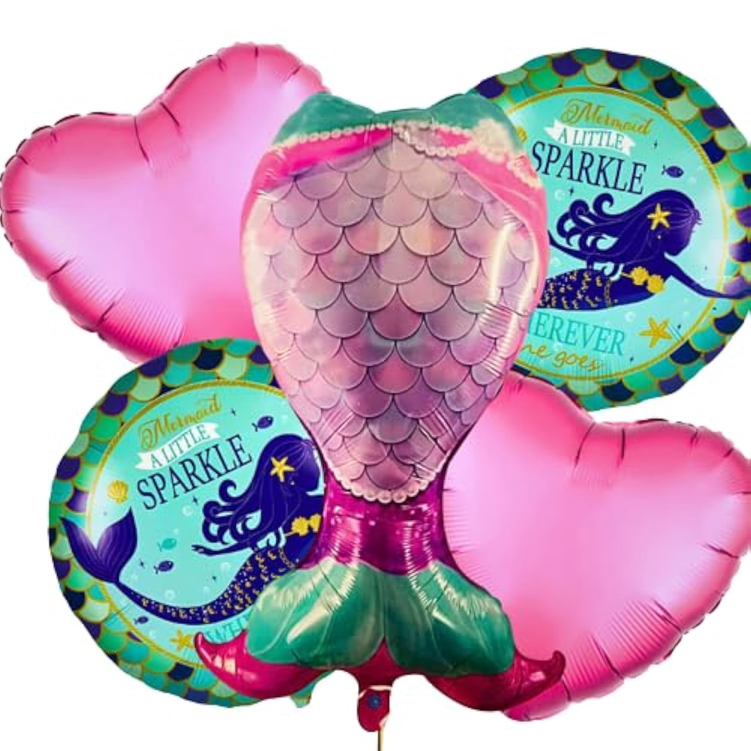 Sparkle Mermaid Tail Foil Balloon Pack Of 5 - 1 Mermaid Tale+ 2 Pcs ...