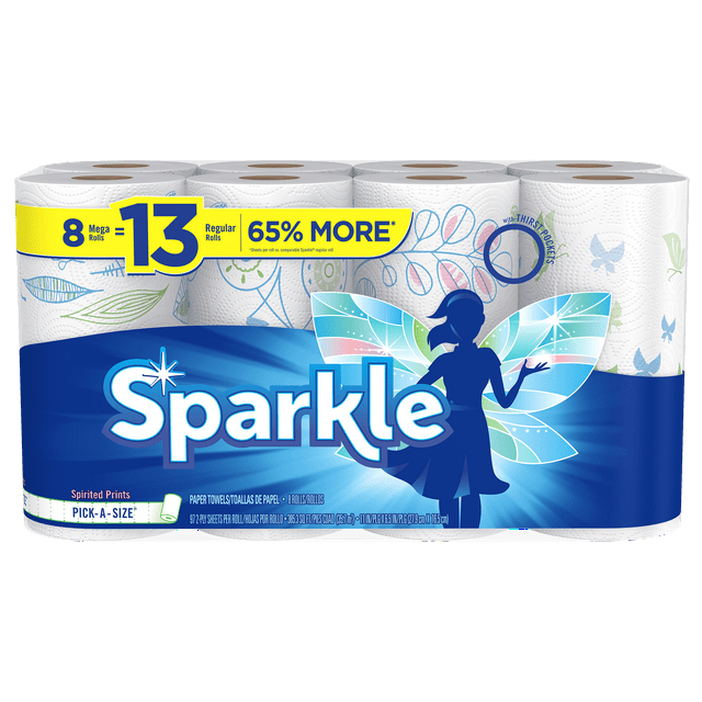 Sparkle Paper Towels, 8 Mega Rolls, Spirited Prints - Walmart.com