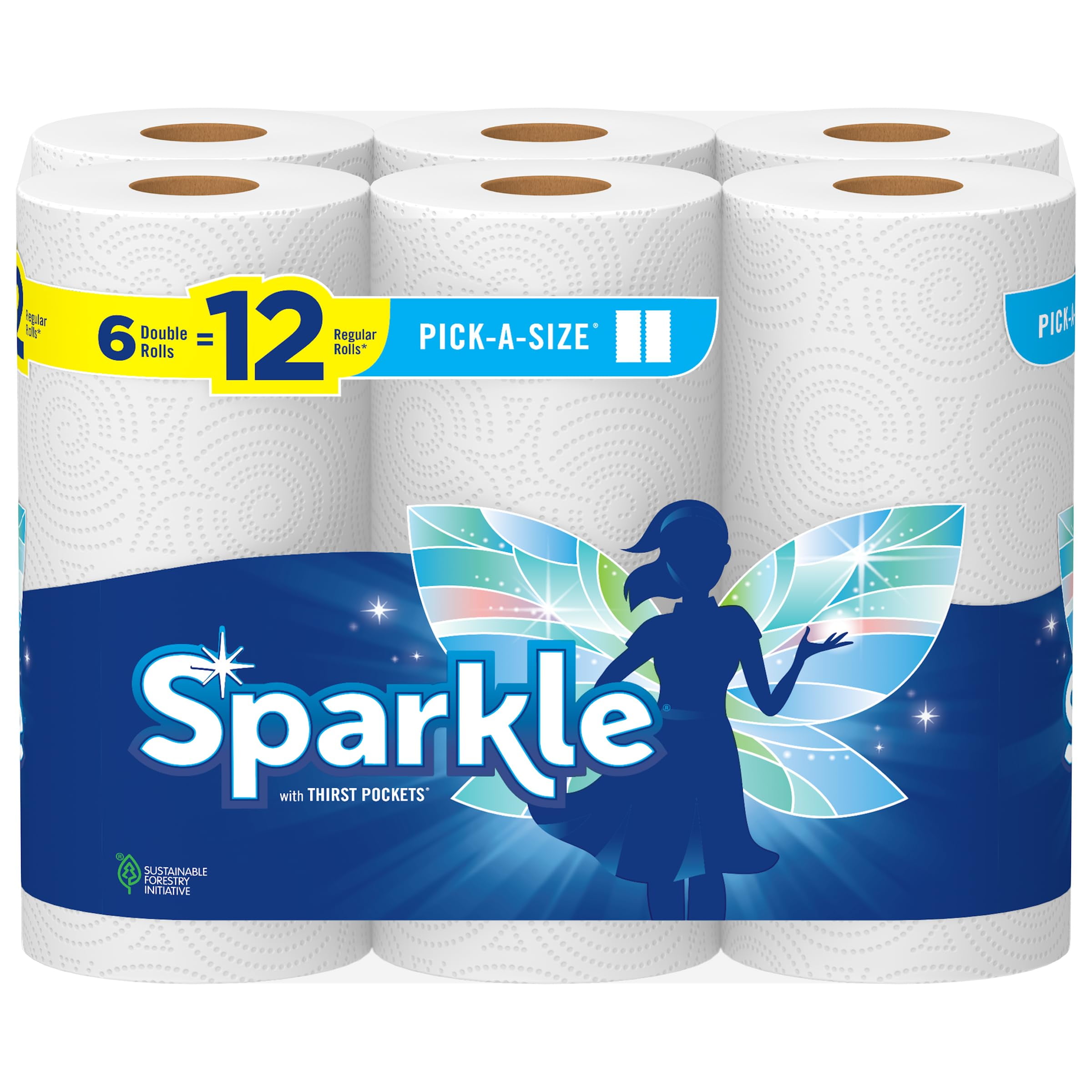Sparkle Pick-A-Size Paper Towels, 6 Double Rolls = 12 Regular Rolls ...