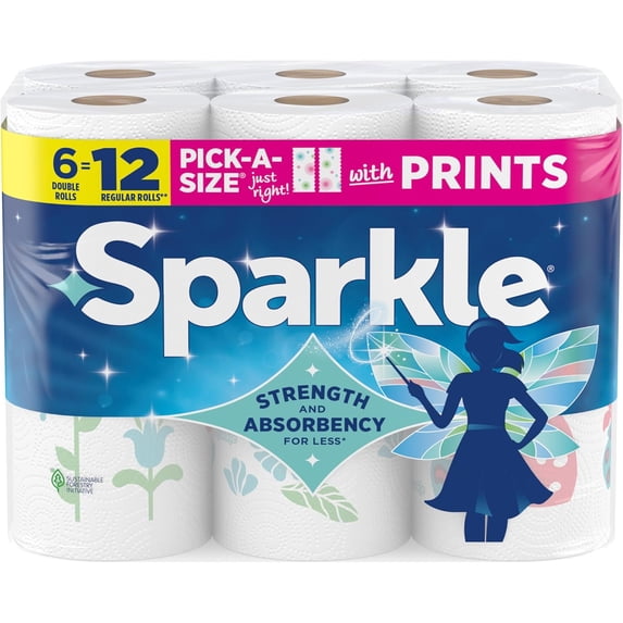 Sparkle Pick-A-Size Paper Towels, Spirited Print Design, 6 Double Rolls ...