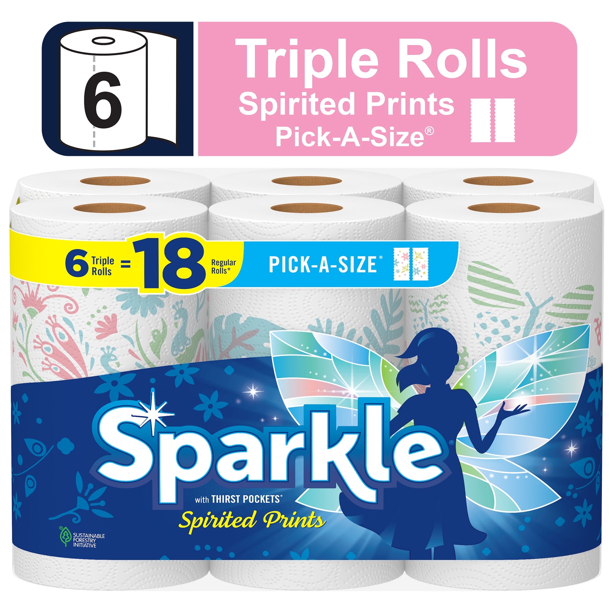 Sparkle Pick-A-Size Paper Towels, Spirited Prints, 6 Triple Rolls ...