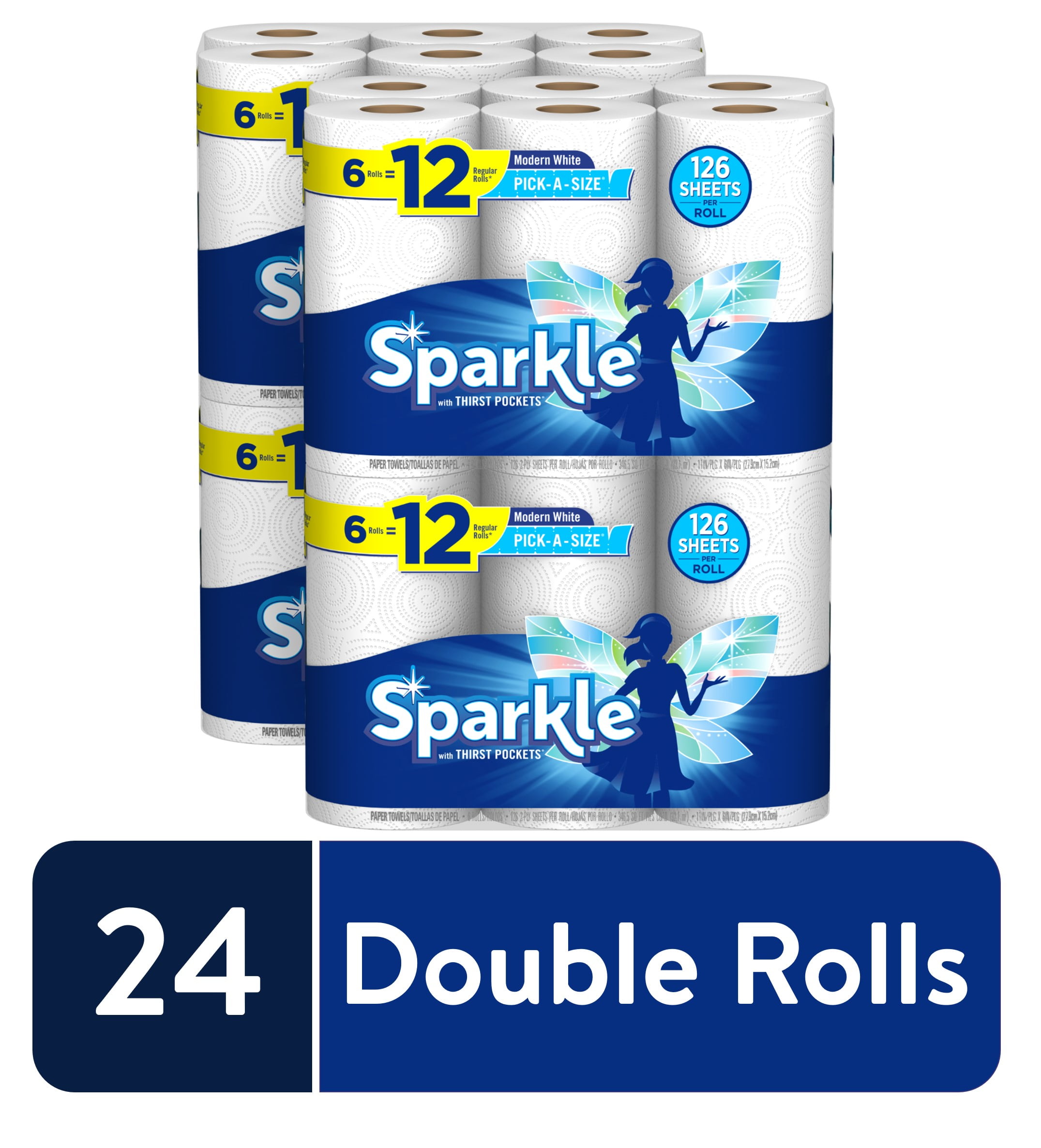 Sparkle Pick-A-Size White Paper Towels, 24 Double Rolls = 48 Regular ...